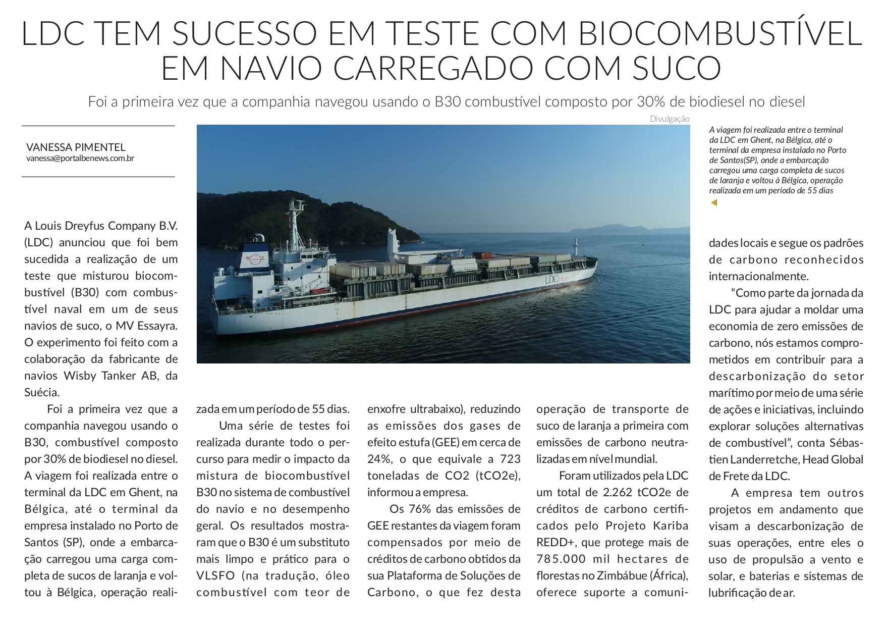 Sopesp - LDC tem sucesso em teste com biocombustível em navio carregado ...